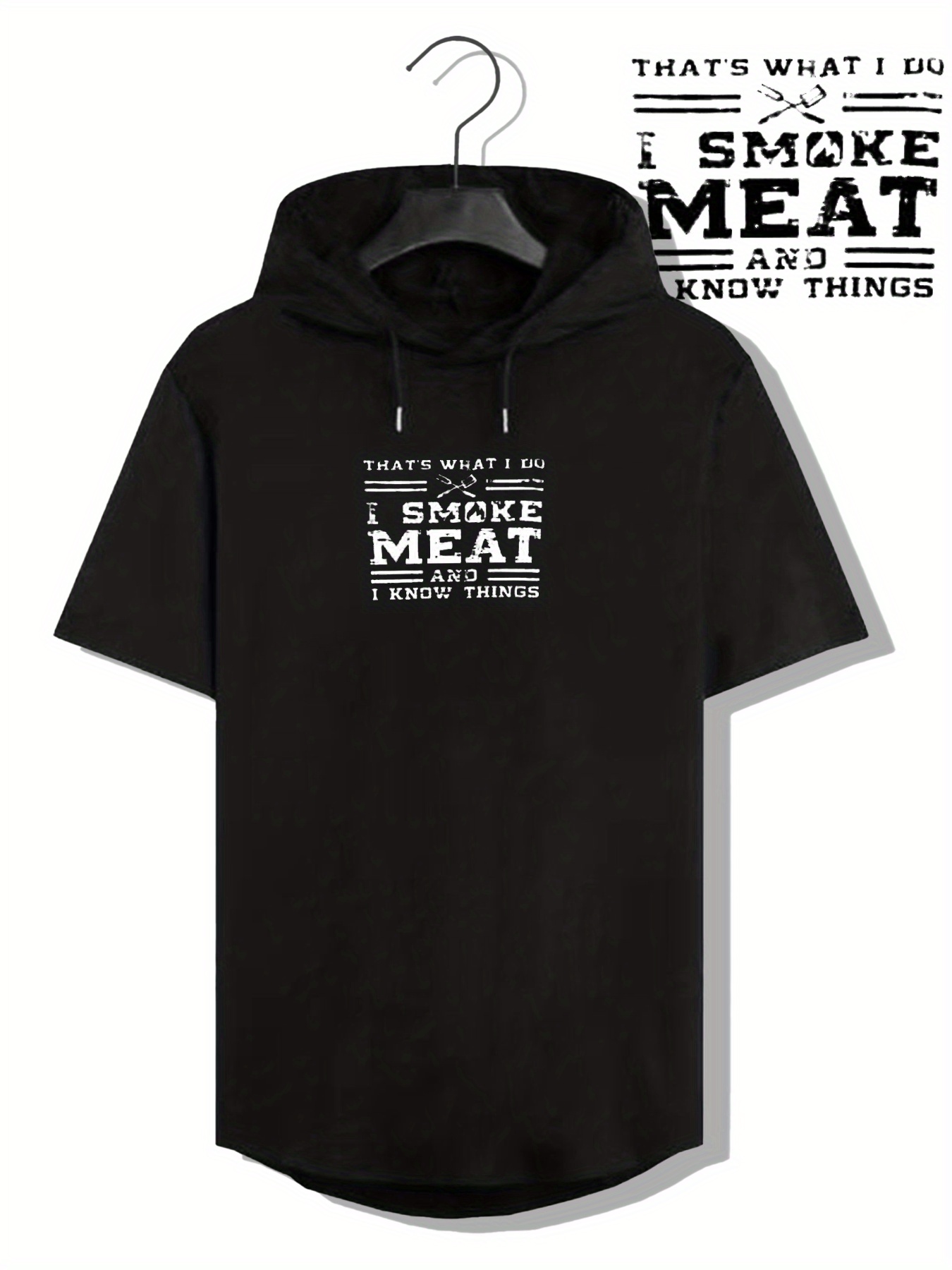 ' Smoke Meat' Print Men’s Short Sleeve Hoodie Hooded Tshirt - Temu ...