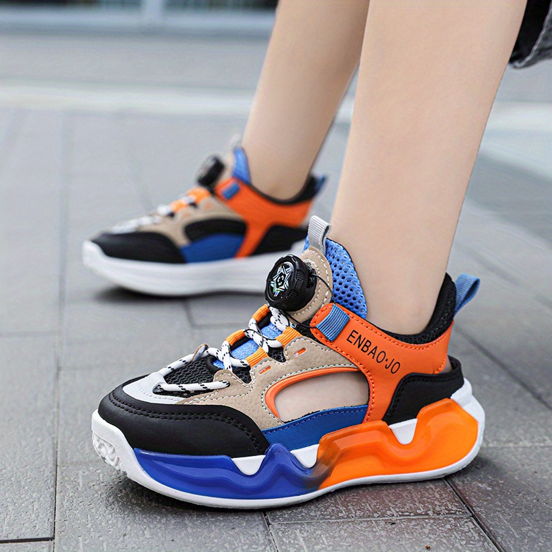 Boys Girls Color Block Trendy Casual Shoes Rotary Button Non - Temu ...