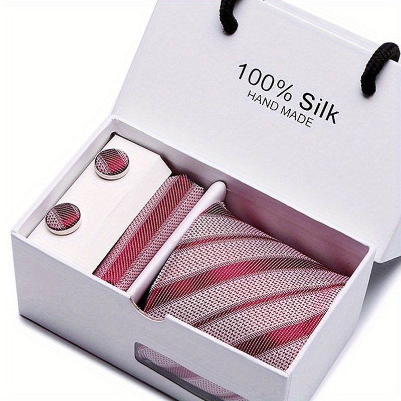 5pcs Mens Ties Cufflinks Handkerchief Gift Box Business Formal Wedding ...