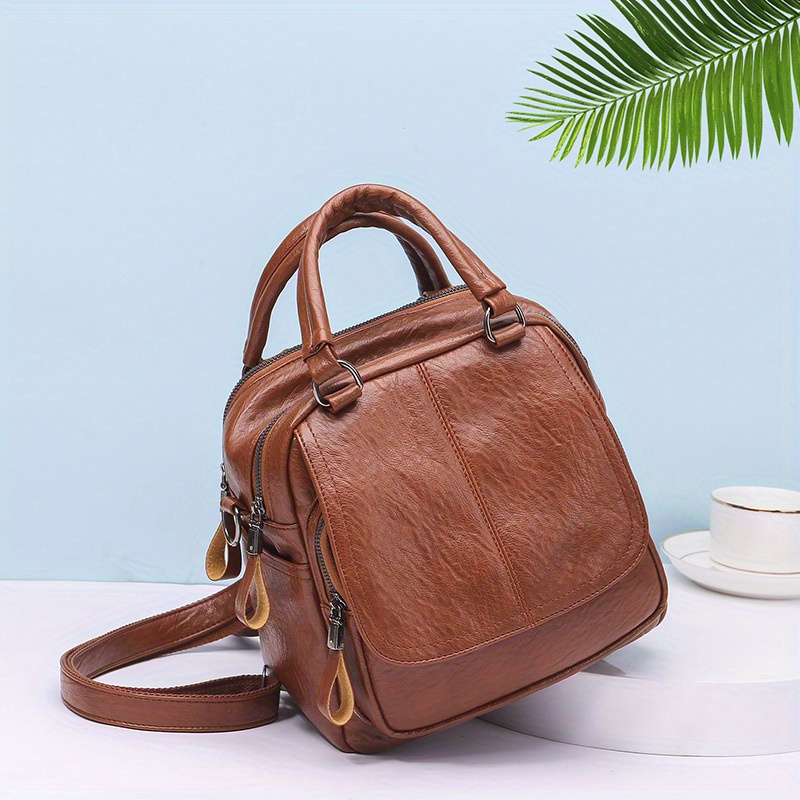 Trendy Faux Leather Backpack Mini Multi Functional Handbag Simple ...