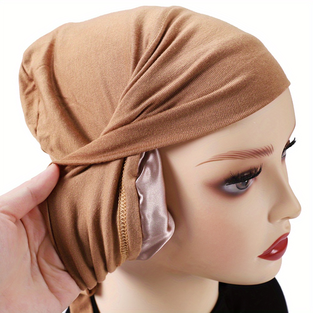 Satin Lined Inner Solid Color Turban Elegant Double - Temu United Kingdom