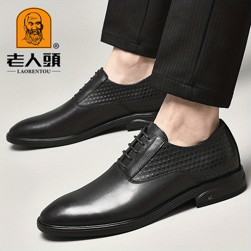 Laorentou Mens Pointed Toe Lace Up Dress Shoes Wear Resistant Formal ...