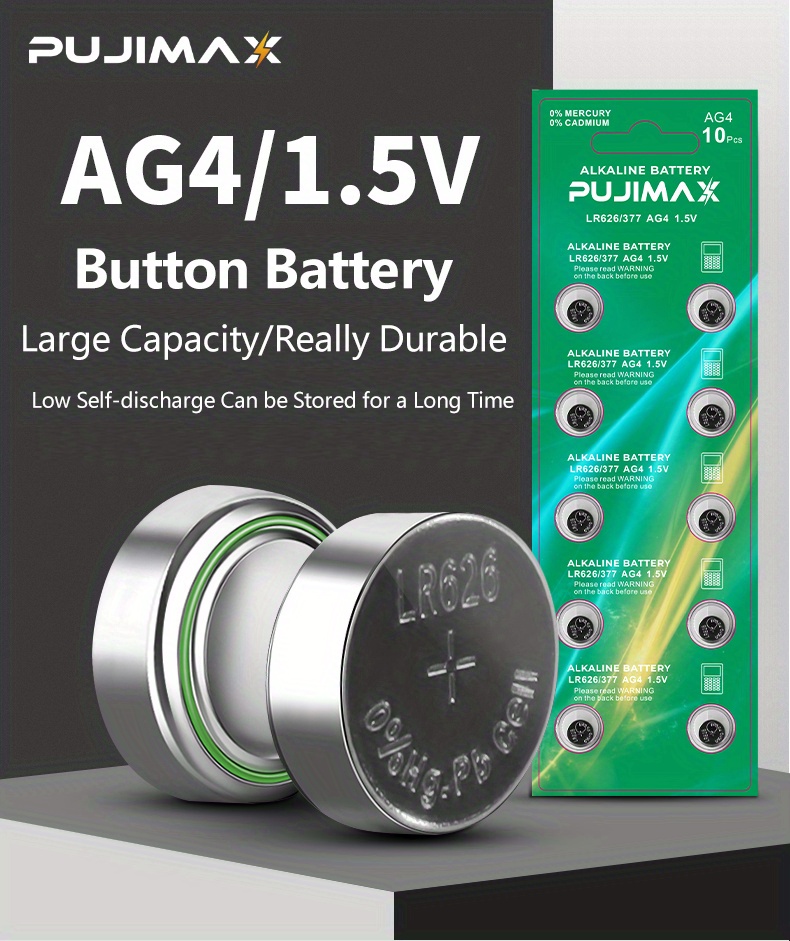 Pujimax 10pcs Ag4 1 5v Button Battery Sr626sw Lr626 377 177 Alkaline Button Battery Storage Time ...