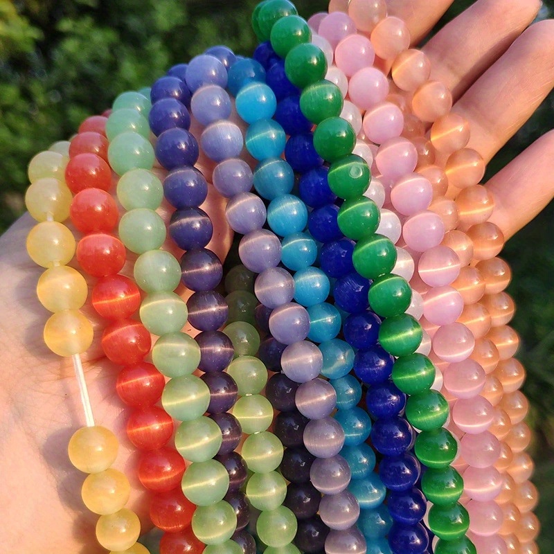 1strand colorful natural stone cat eye stone round beads diy - Temu New ...