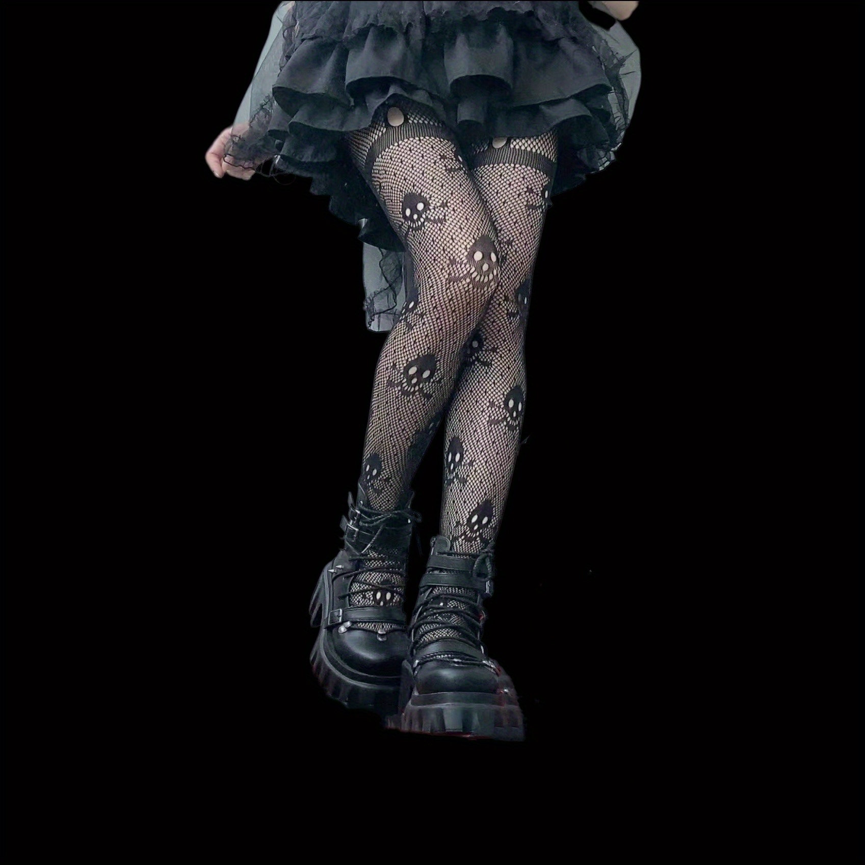 Skull Pattern Fishnet Tights, Halloween Hollow Out High Waist Mesh ...