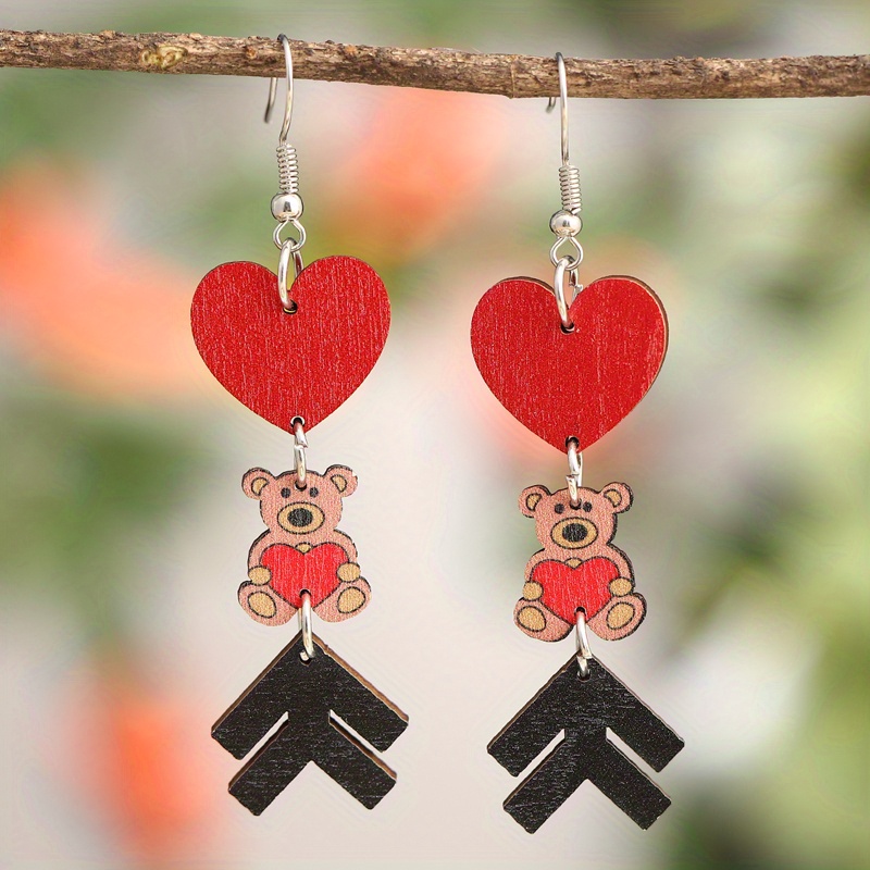 Cute Bear Heart Arrow Design Dangle Earrings Cartoon Style - Temu ...