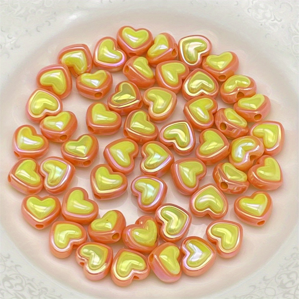 Acrylic Heart Splicing Two color Beads Straight Hole Beads - Temu Australia