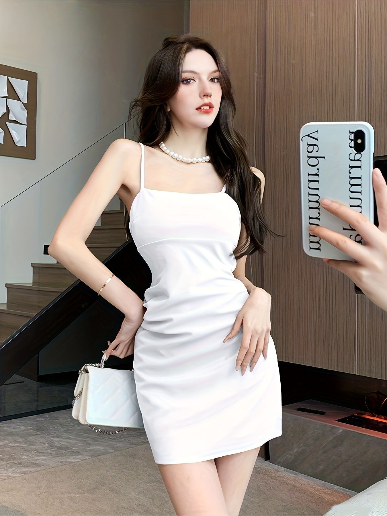 Solid Ruched Dress Elegant Spaghetti Sleeveless Slim Bag Hip - Temu ...