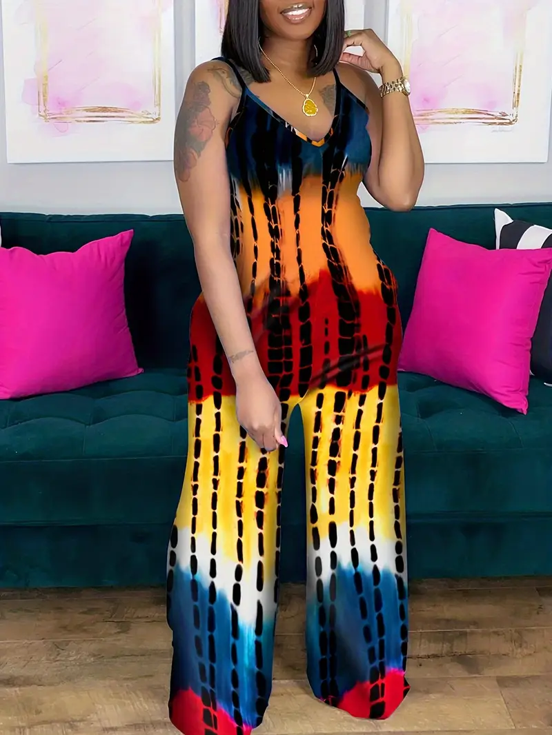 Color Block Wide Leg Cami Jumpsuit Boho Tie Dye Jumpsuit Temu
