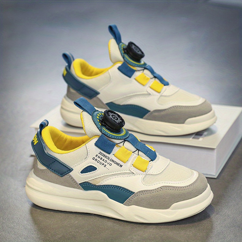 Boys Girls Color Block Trendy Casual Shoes Rotary Button Non - Temu ...