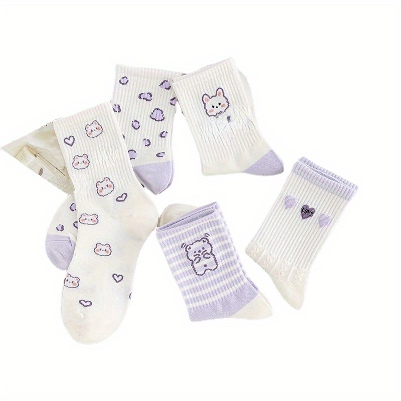 5 7pairs ins fashionable versatile tube socks for women cute cartoon ...
