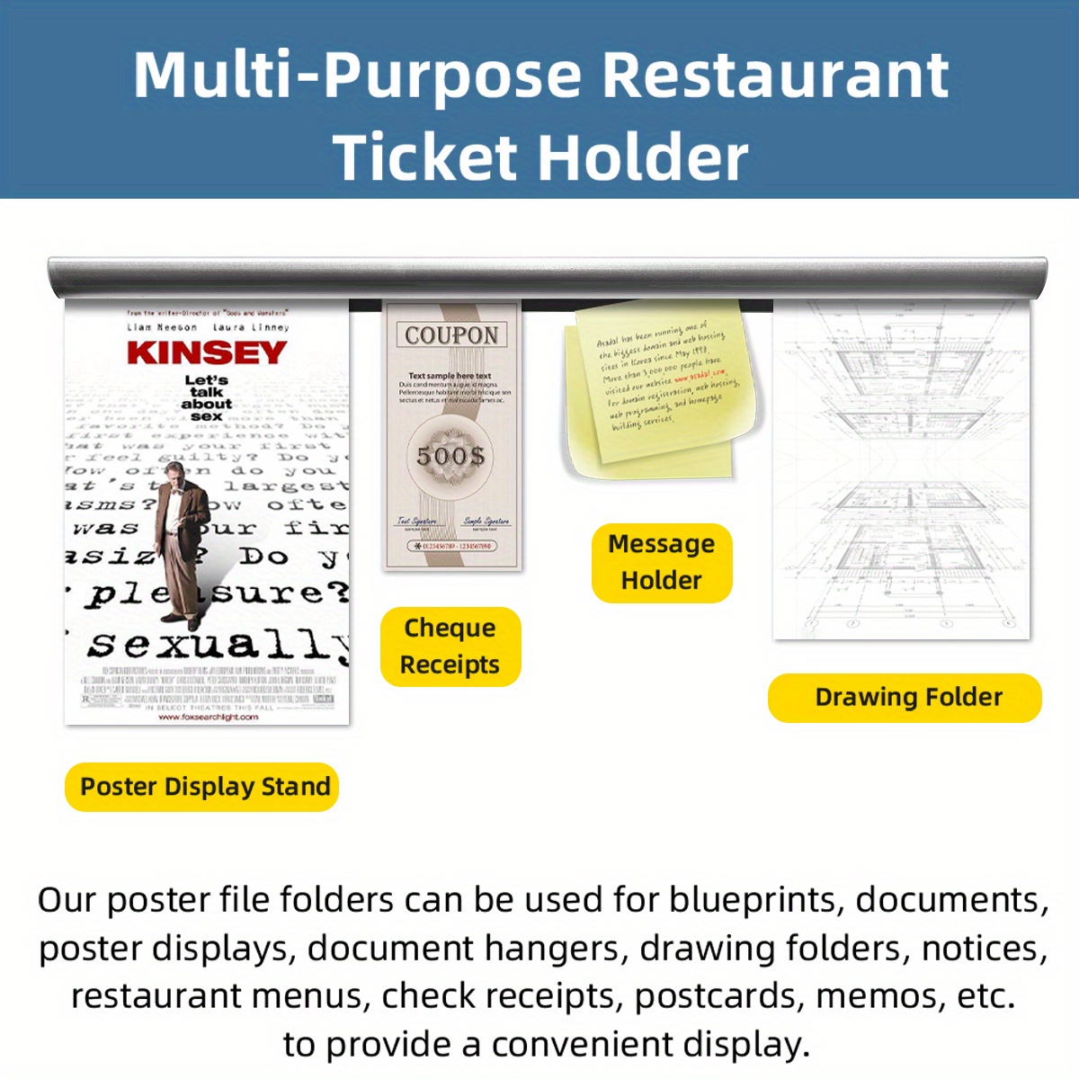 Desk Receipt Holder Display Rail Silvery Kitchen Slide Check - Temu United