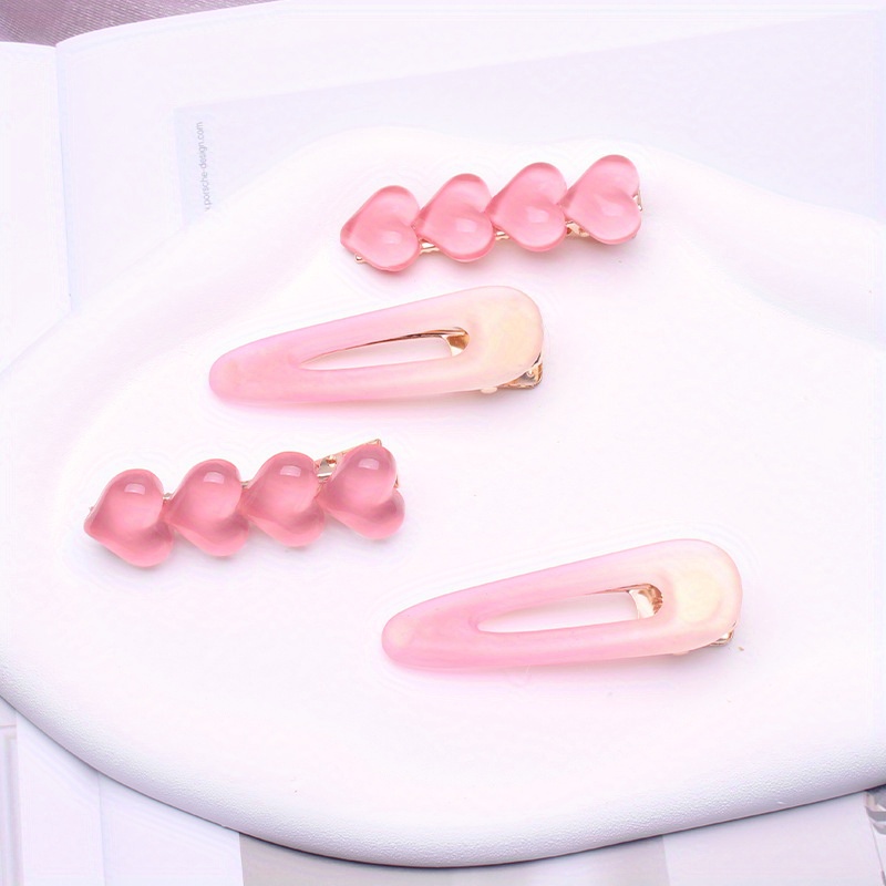 Jelly Pink Duck Billed Clip Heart Decor Hair Clip Gradient - Temu Australia