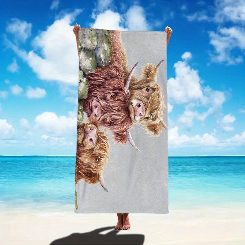 Absorbent Beach Towel Highland Cow Blanket Warm Cozy Soft - Temu United ...