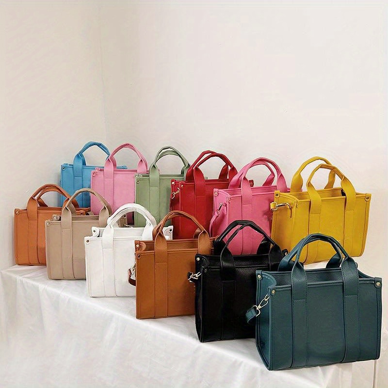 Trendy Solid Color Tote Bag Top Handle Satchel Purse Women's - Temu