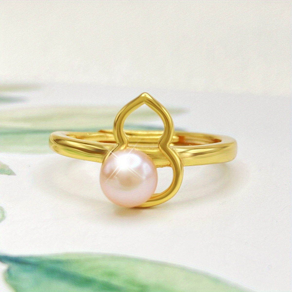 18k Gold Plated Copper Gourd Shaped Freshwater Pearl Open Ring ...