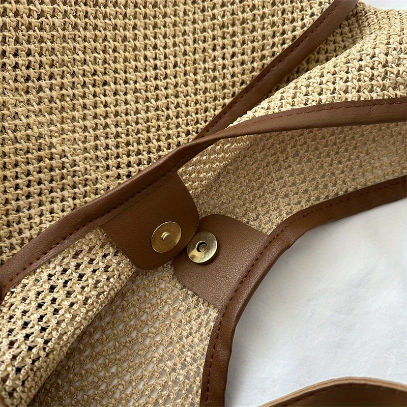 Straw Woven Beach Hobo Bag Large Capacity Soft Tote Bag - Temu