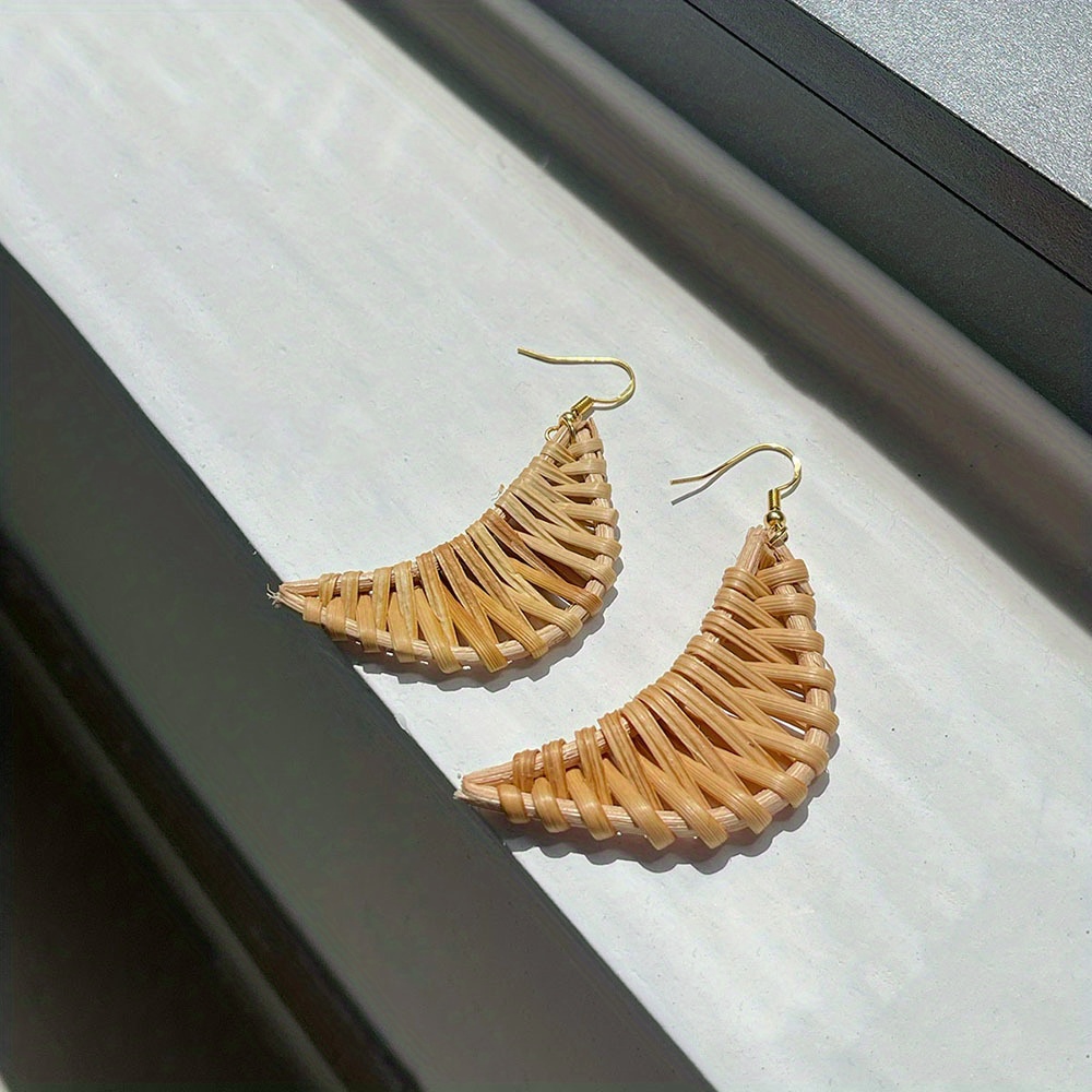 Vintage Handmade Woven Moon Crescent Shape Dangle Earrings - Temu Australia