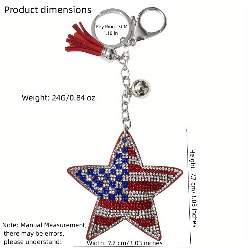 1pc encrusted american flag keychain for men five pointed star shape ...
