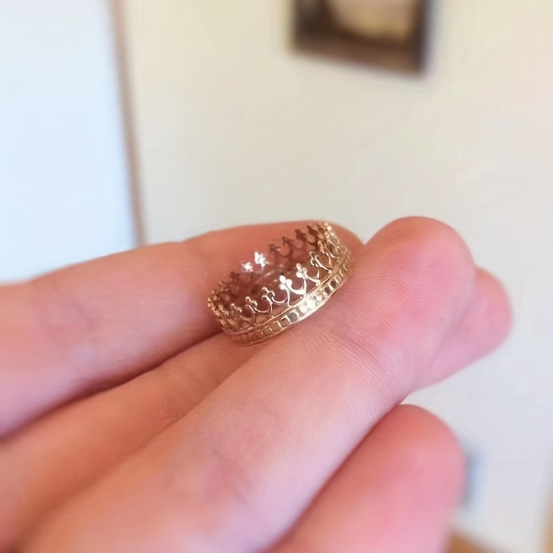 Dainty Wide Ring Trendy Crown Design Silvery Golden Make - Temu United ...