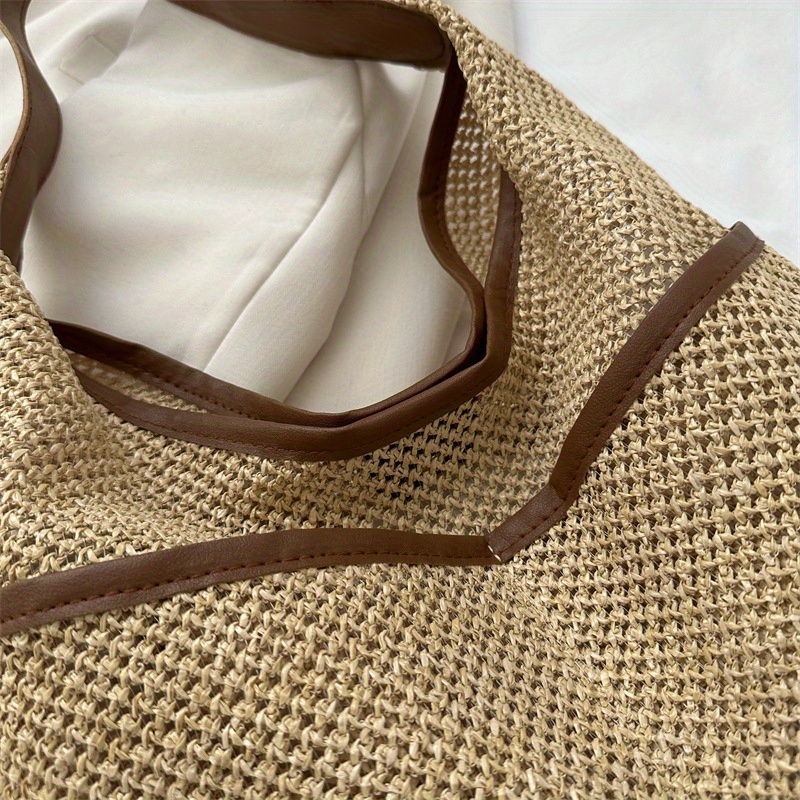 Straw Woven Beach Hobo Bag Large Capacity Soft Tote Bag - Temu