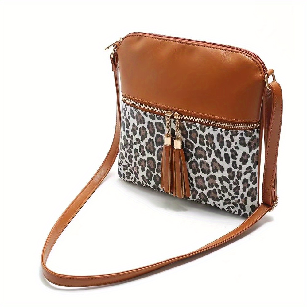 Stylish Leopard Print Crossbody Bag Color Block Purse Tassel - Temu ...