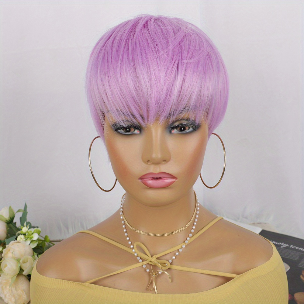 Heat Resistant Short Pixie Cut Wig Bangs Natural Synthetic - Temu