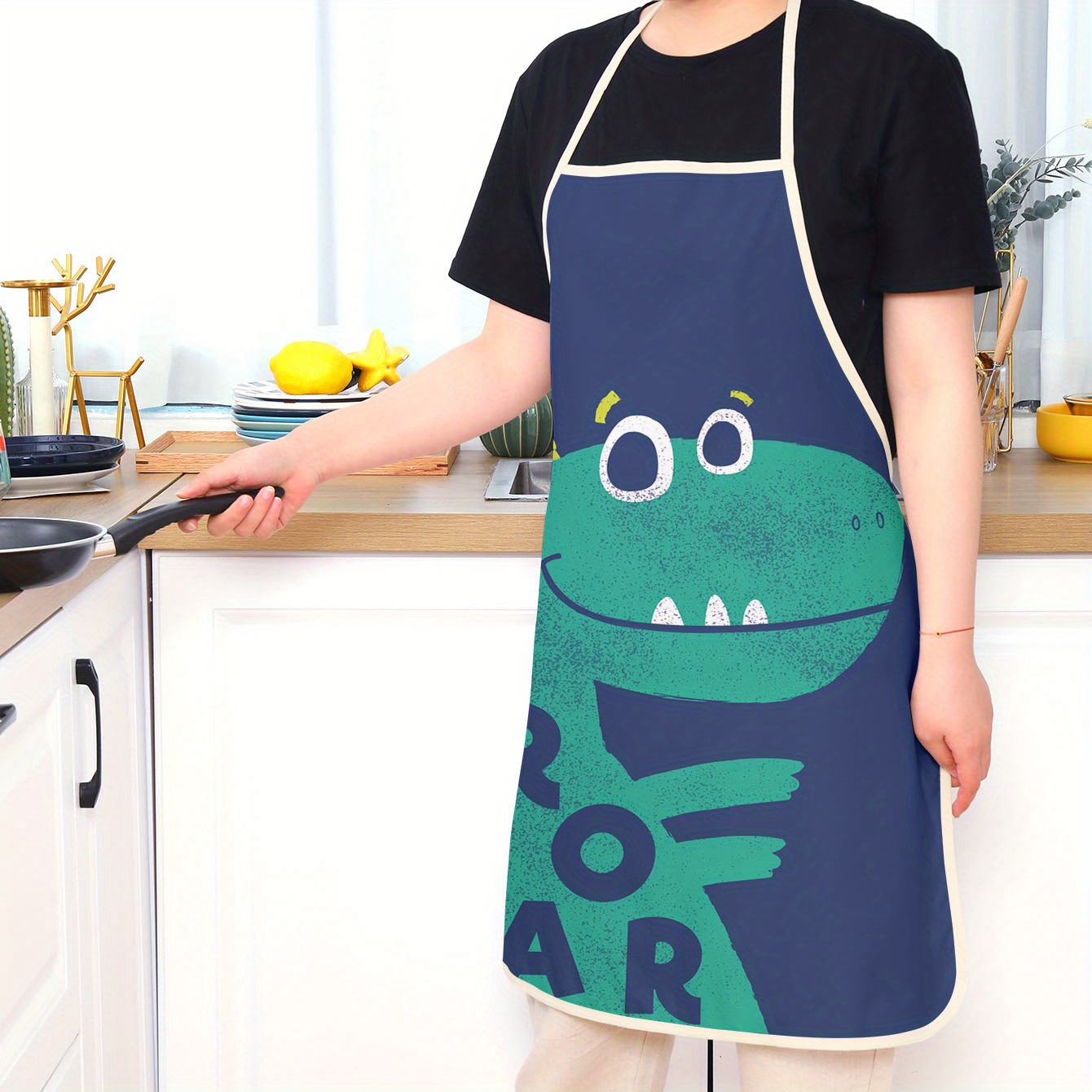 Polyester Kawaii Dinosaur Apron Pockets Adjustable Oil Stain - Temu ...