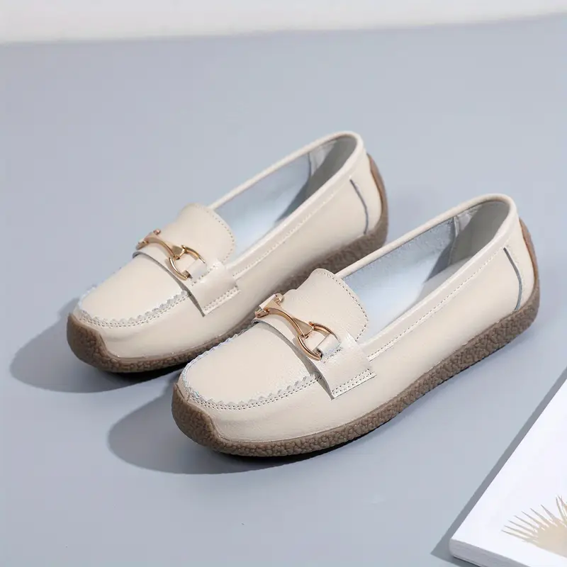 Women S Buckle Decor Flat Loafers Comfy Solid Color Slip Temu Canada