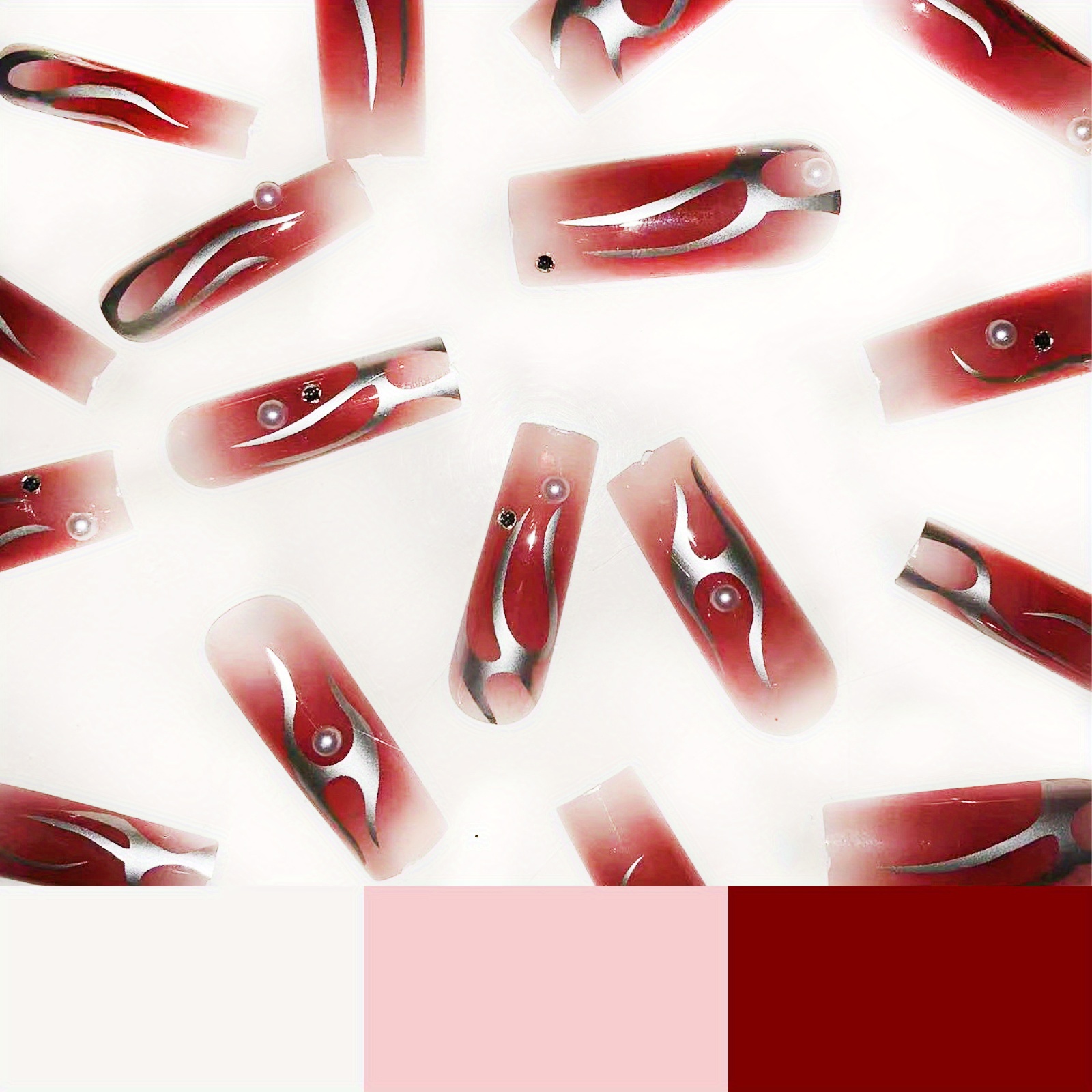 Long Length Ballerina Coffin Press Nails Gradient Red Glossy - Temu ...