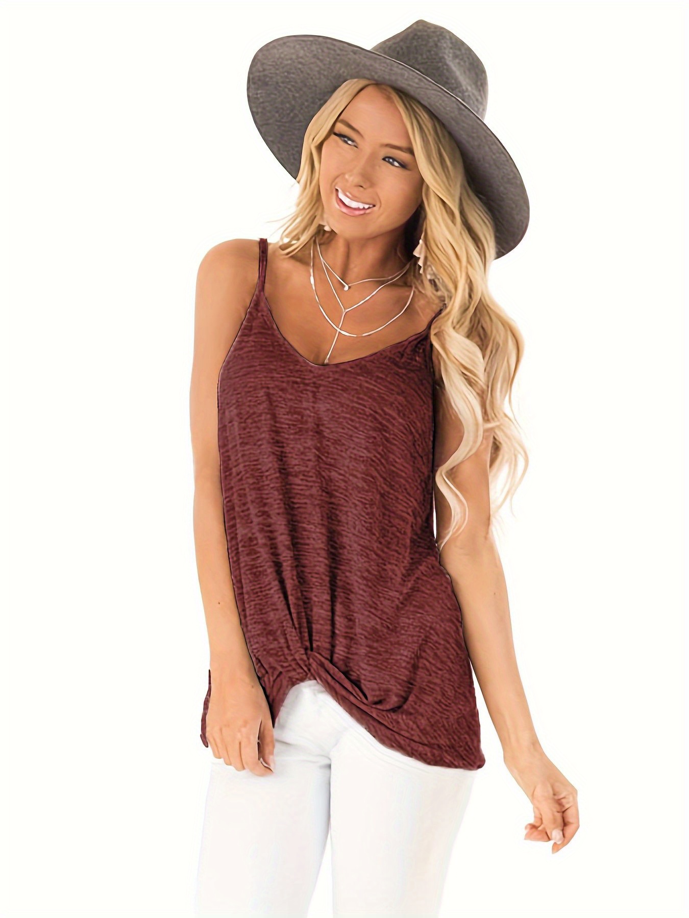 Solid Twist Front Spaghetti Strap Top Sexy V Neck Sleeveless Temu New 1095