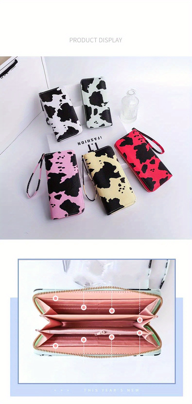 Casual Multi Layered Cow Pattern Long Wallet Portable Handheld Bag Coin ...