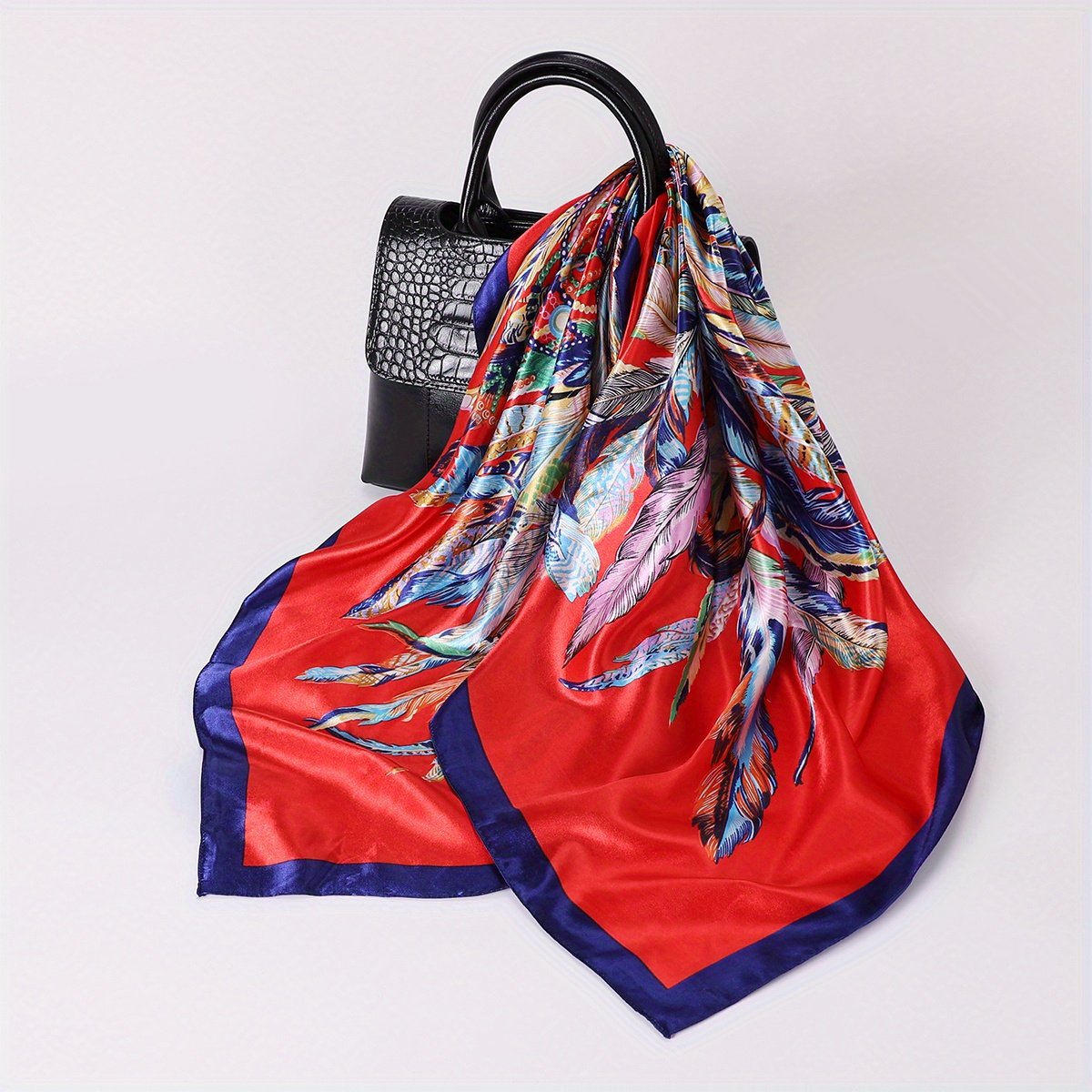 vintage feather print bandana elegant square scarf - Temu Netherlands