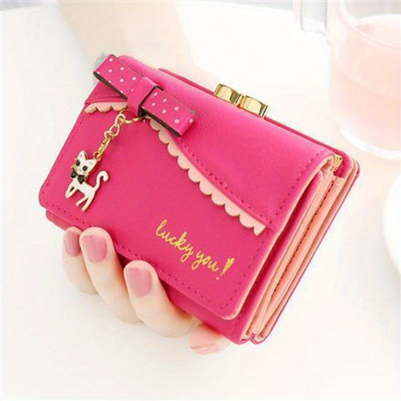 Kawaii Bowknot Decor Short Wallet Trendy Clutch Coin Purse - Temu United