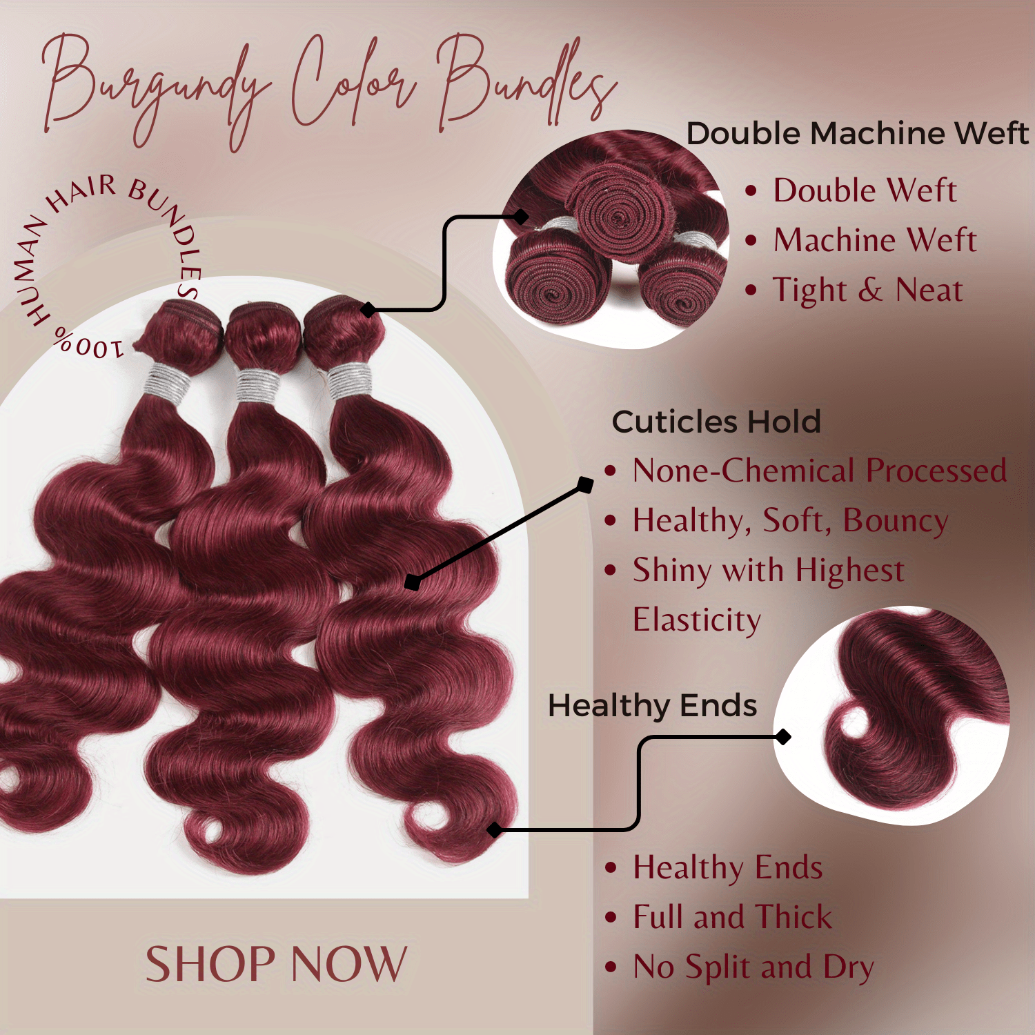 Brazilian Virgin Hair Bundles Burgundy Color Body Wave - Temu United ...