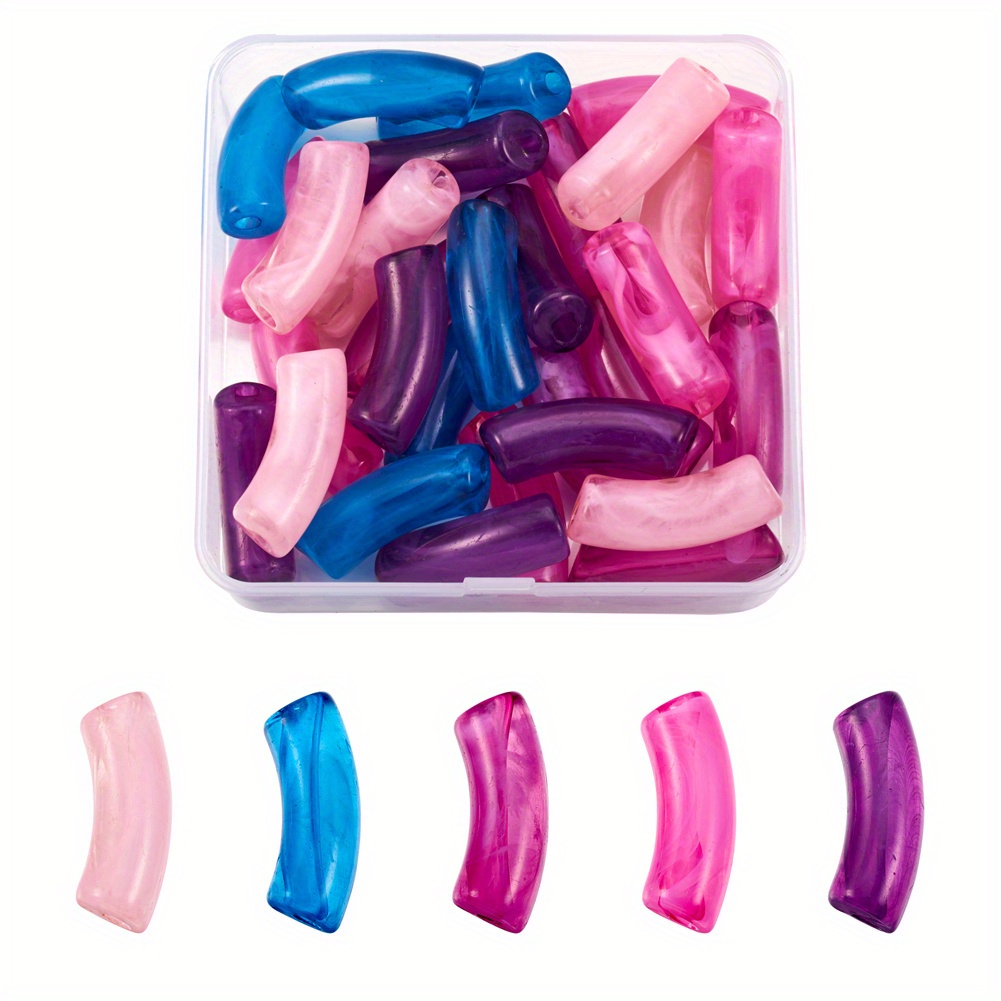 30 mixed color gem acrylic curved tube beads diy - Temu Australia