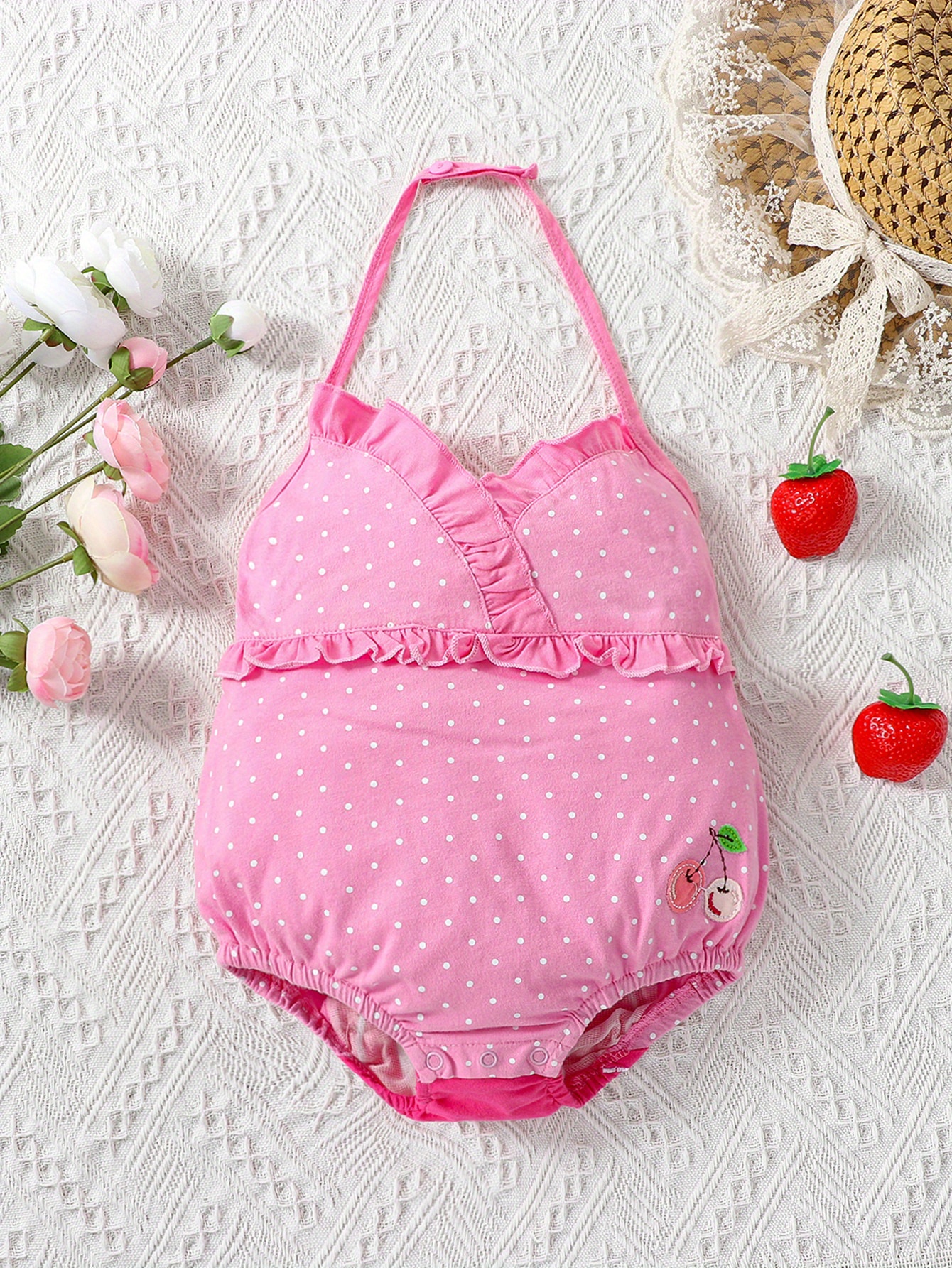 Cute Baby Suspender Jumpsuit Summer Polka Dot Cherry Pattern - Temu New ...
