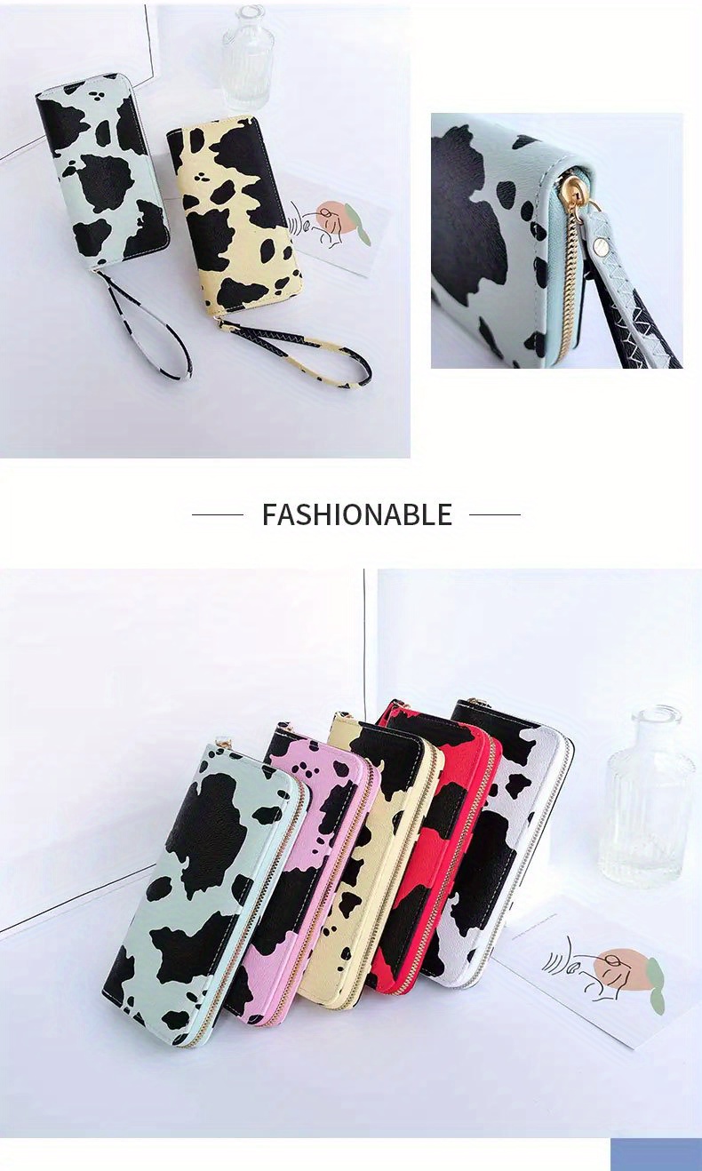 Casual Multi Layered Cow Pattern Long Wallet Portable Handheld Bag Coin ...