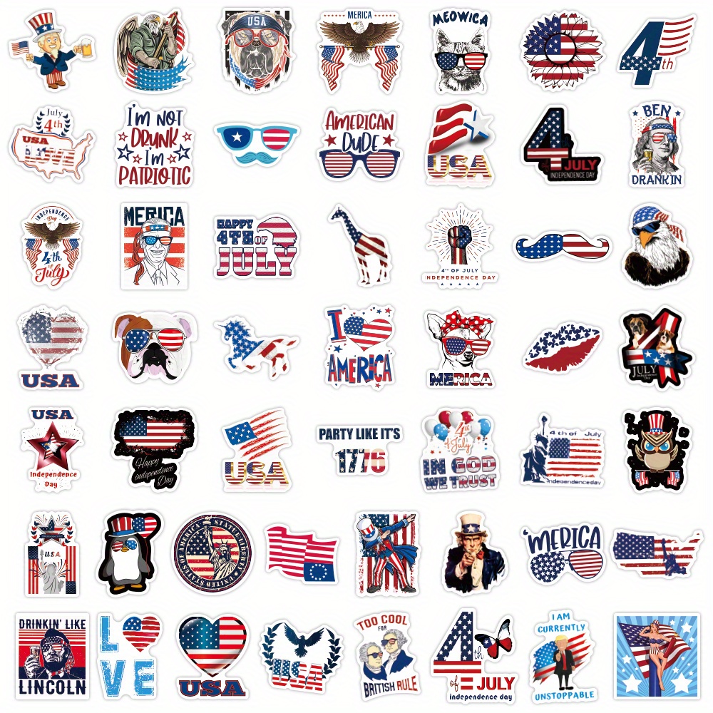 Independence Day Pvc Waterproof Adhesive Sticker Packs - Temu Australia