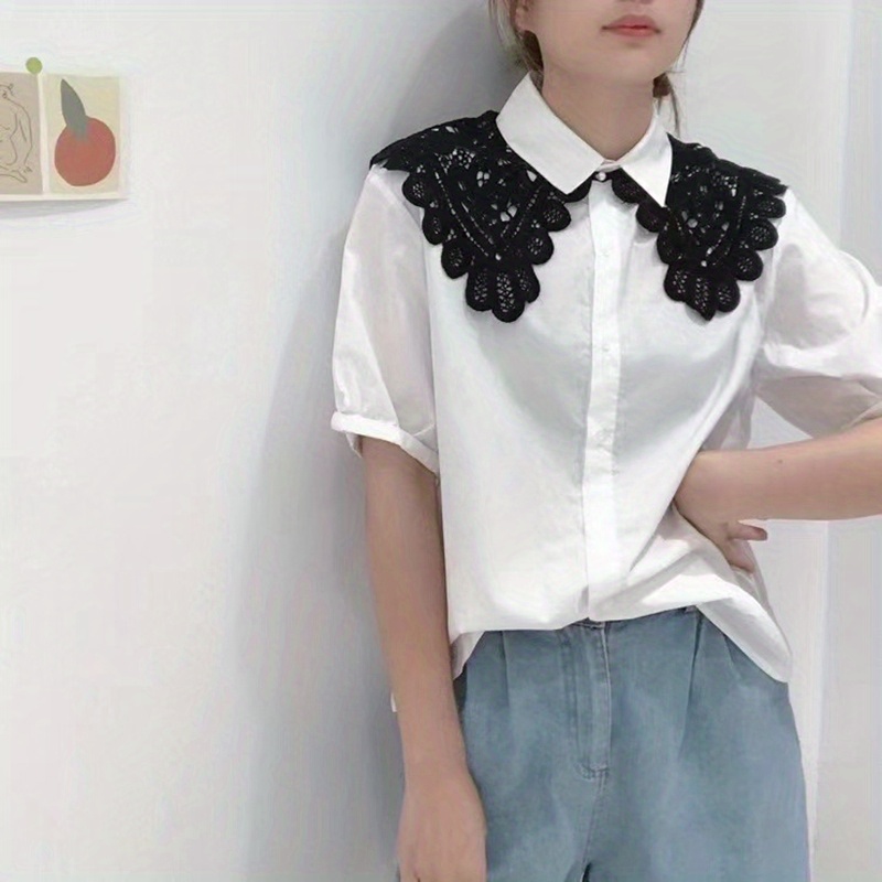 lace hollow false collar classic ruffles pearl button - Temu Norway