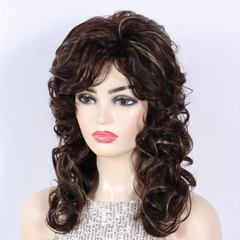 Blonde Long Curly Wavy Hair Wigs Fluffy Soft Hair Wigs With Bangs For Women Synthetic Fiber Hair