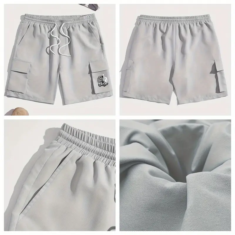 Plus Size Casual Cargo Shorts Mens Plus Hustle Print Temu Netherlands