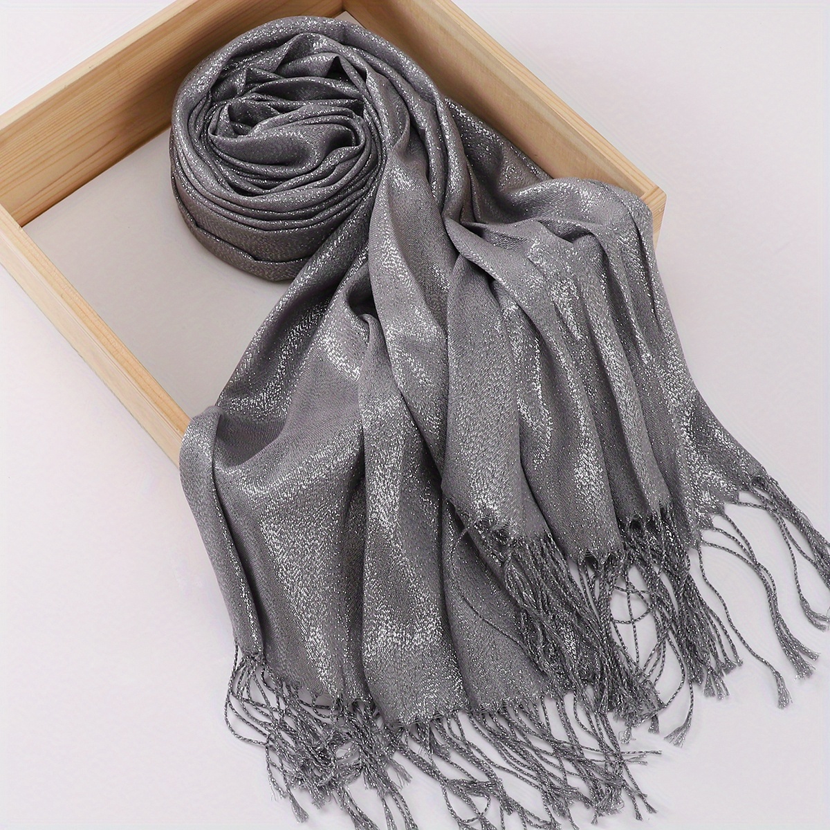 Glitter Tassel Hijab Solid Color Scarf Elegant Turban Plain - Temu ...