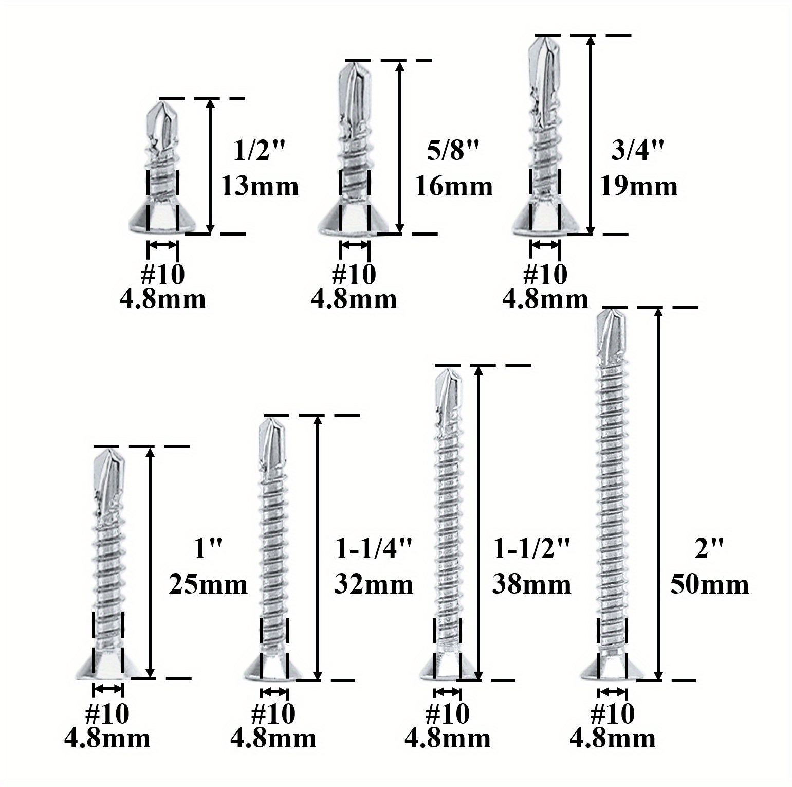 10 Self Tapping Tek Screws 410 Stainless Steel Flat Bit#10 - Temu Australia