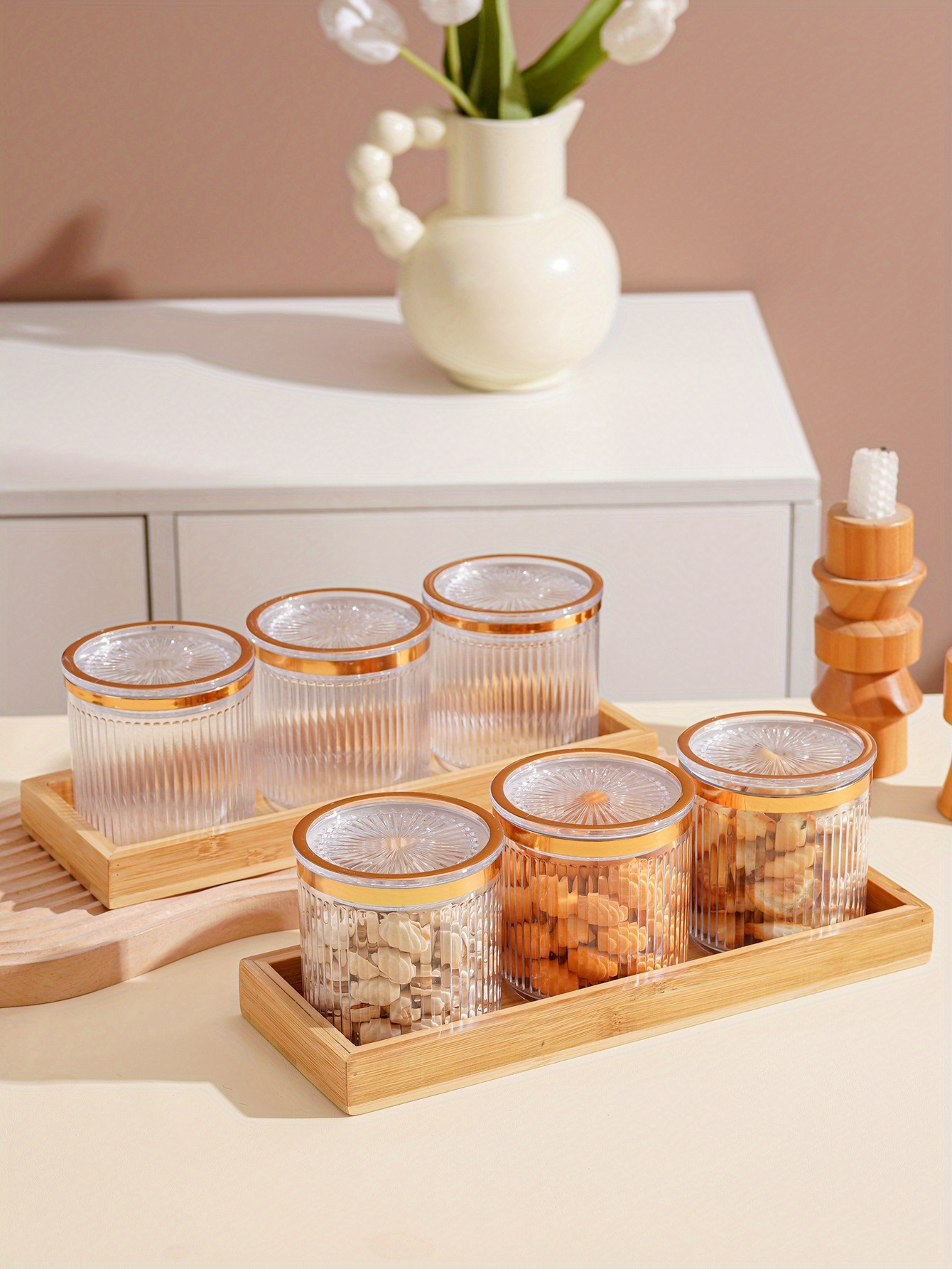 bamboo wooden tray sugar cans sealed jars transparent color - Temu ...
