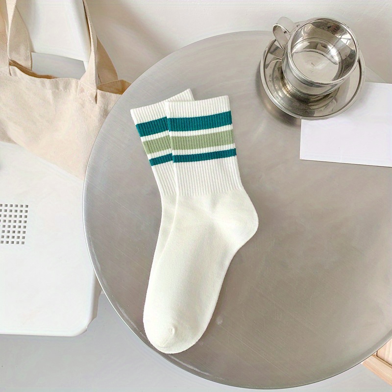 Letter Striped Socks Casual All Match Sports Mid Tube Socks Women's ...