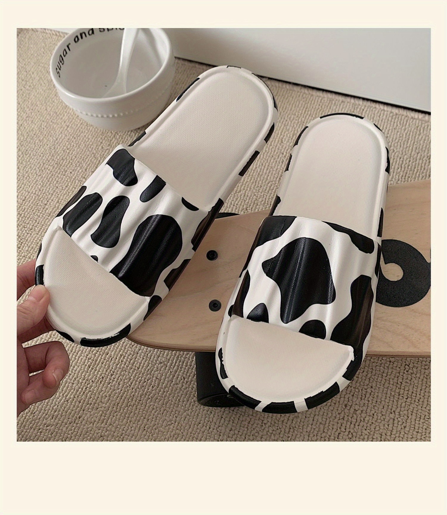 Boys Cute Cartoon Cow Print Open Toe Slip Platform Slides - Temu Australia