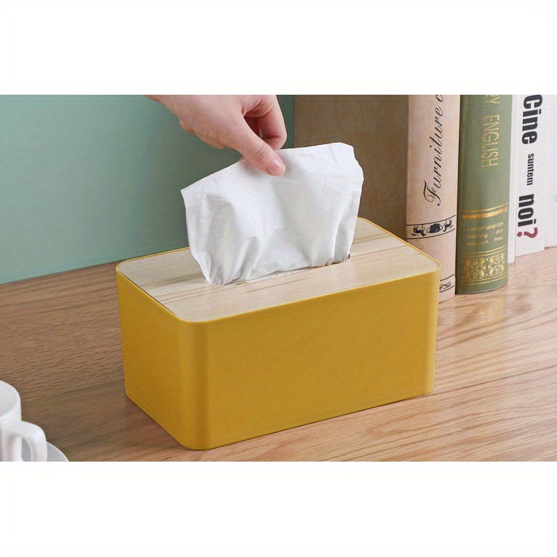 1pc Plastic Tissue Box With Wooden Cover Nordic Style Creative ...