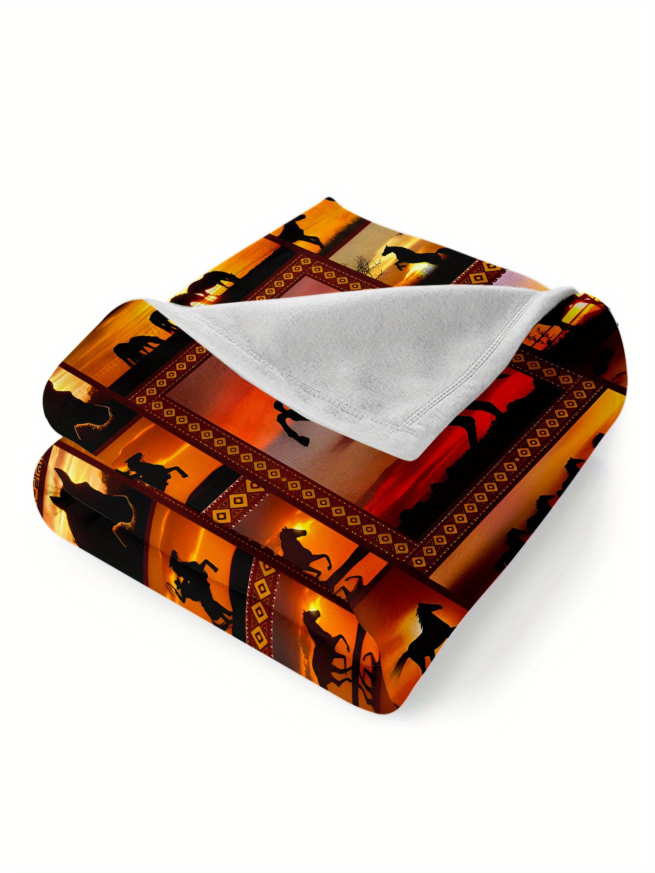 Horse Pattern Stitching Flannel Blanket Soft Warm Throw - Temu Australia