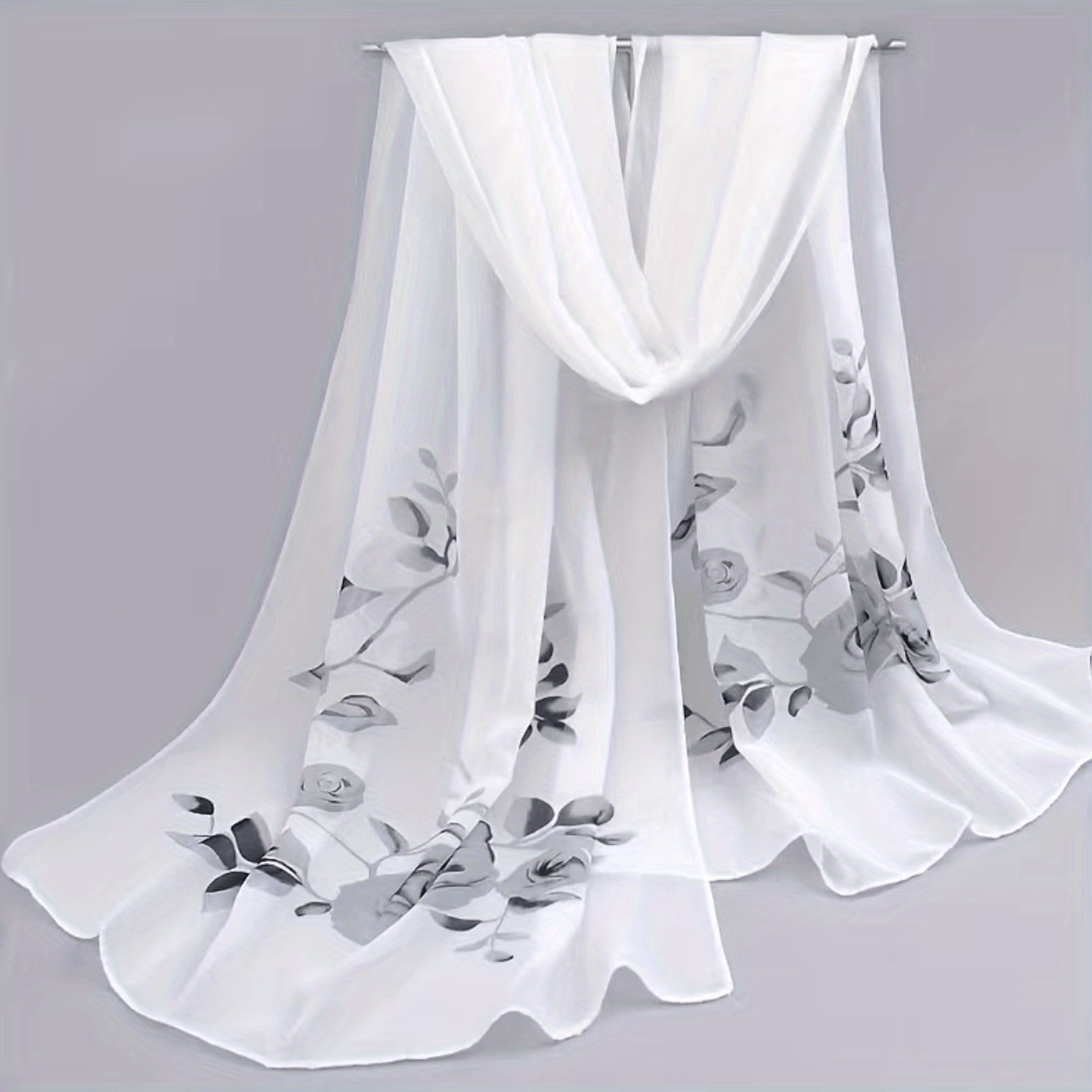 Rose Print Chiffon Scarf Casual Imitation Silk Shawl Summer - Temu United